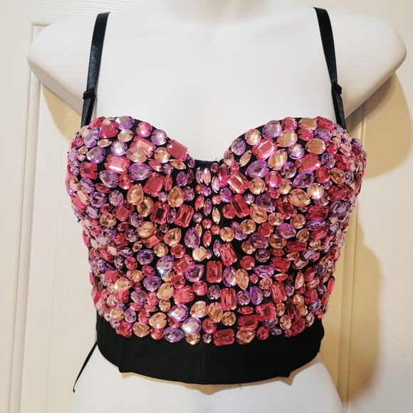 Charmian | Tops | Nwt Pink Purple Rhinestone Push Up Crop Top | Poshmark